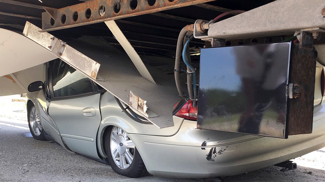 Mass. driver suffers minor injuries after car goes under truck | kiiitv.com