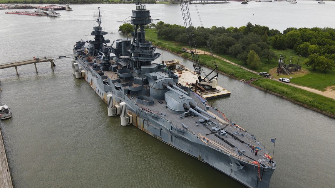 Battleship Texas Back In Water In Galveston