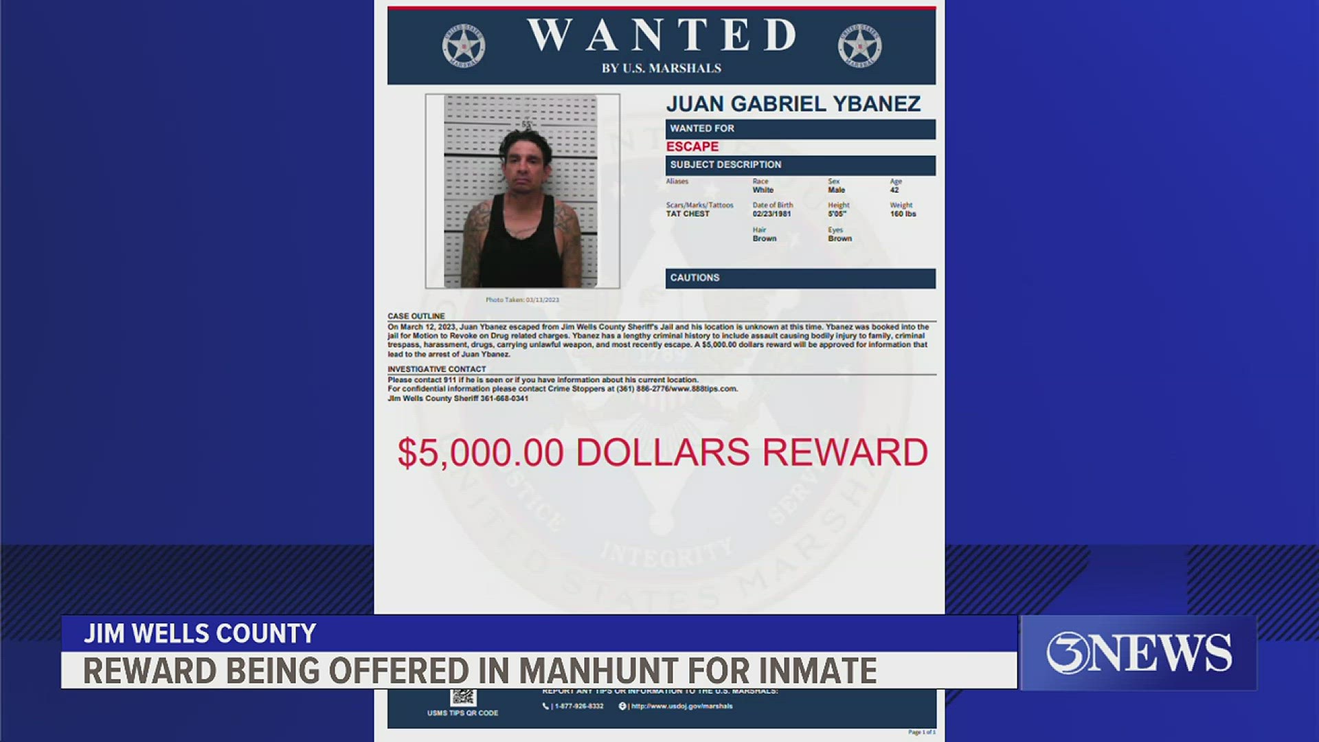 U.S. Marshals Service joins hunt for escaped inmate in Jim Wells Co ...