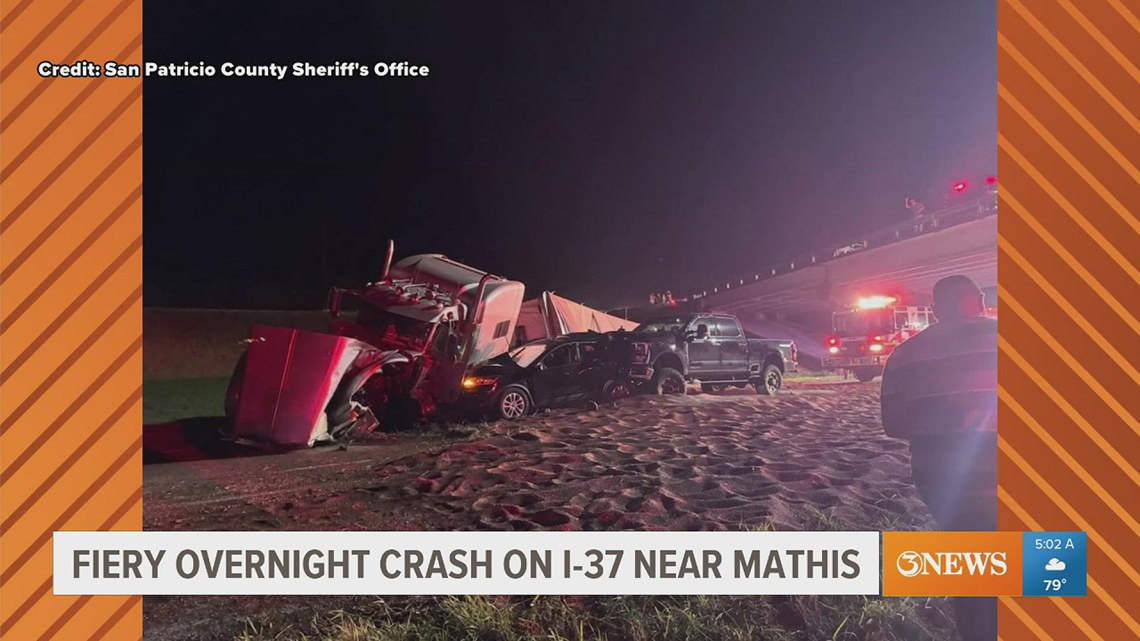Fiery overnight crash on I-37 near Mathis sends two people to the ...
