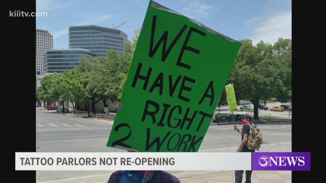 Local tattoo artist protests in Austin for tattoo shops to reopen ...