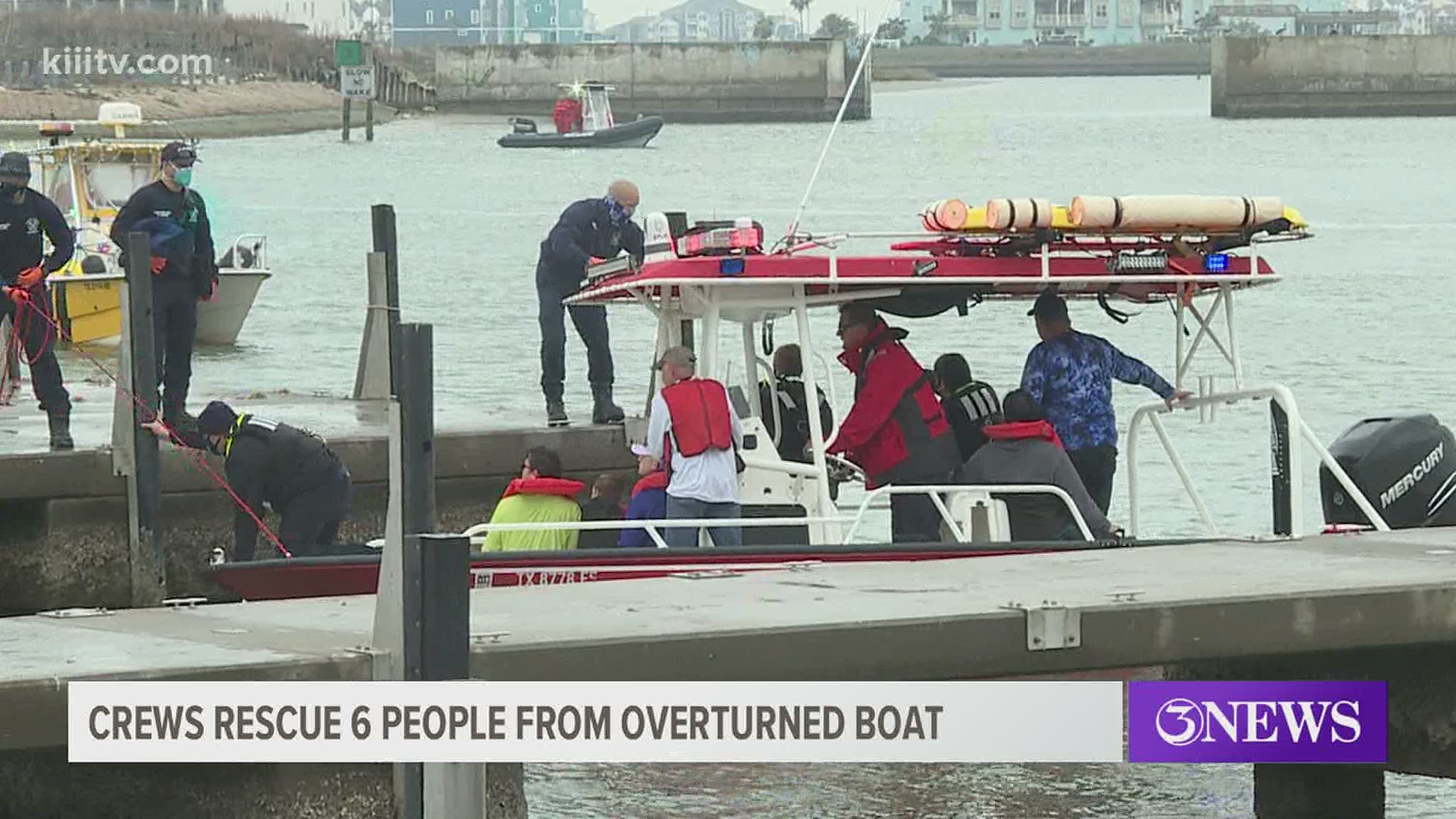 Emergency crews rescue six people after boat overturns in Gulf of ...