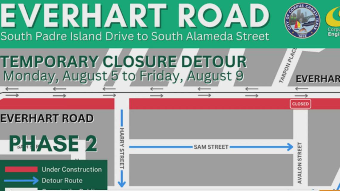 Road closure at Avalon and Everhart to impact traffic Monday | kiiitv.com