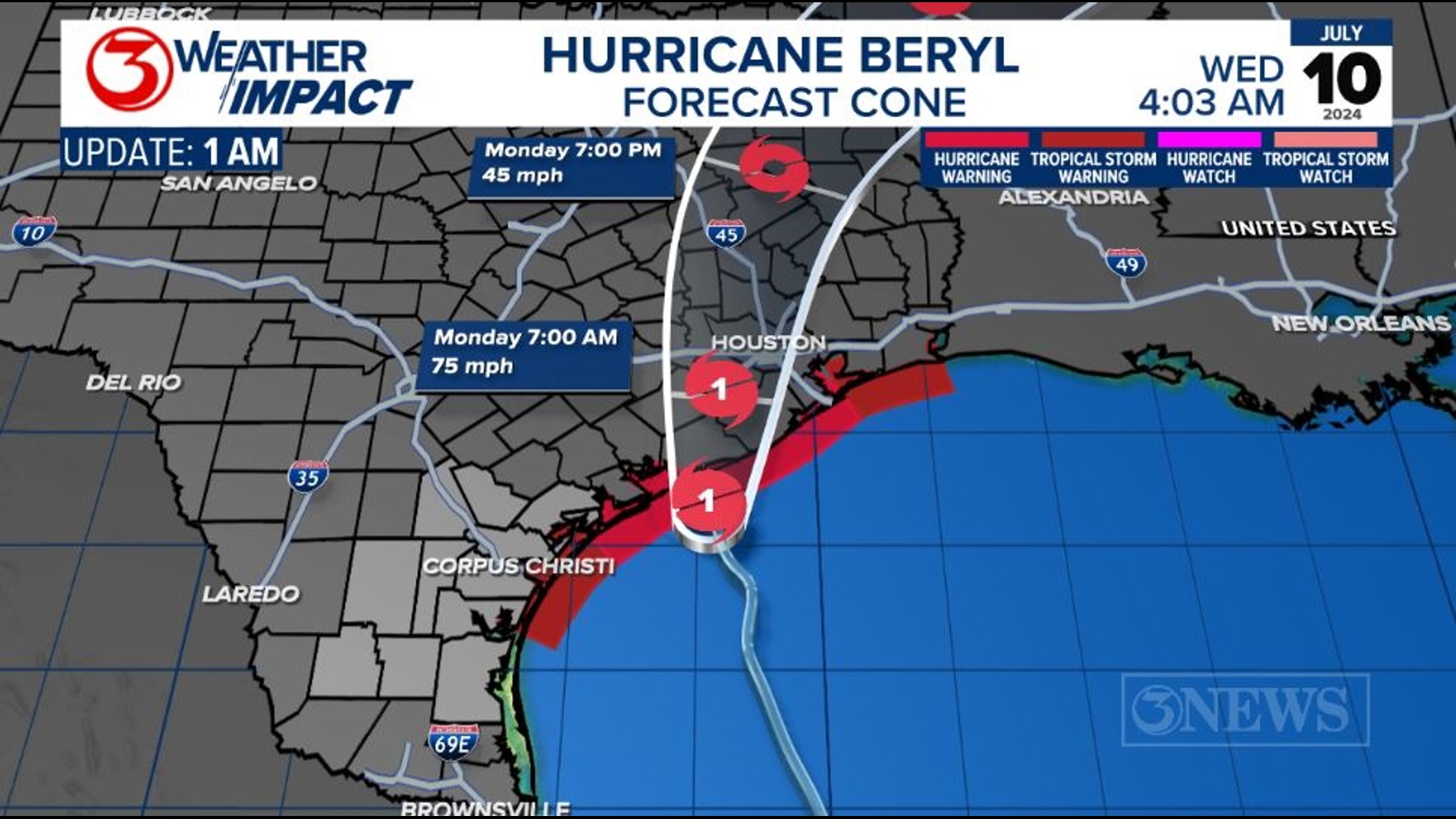 Hurricane Beryl forecast to make landfall near Houston overnight ...