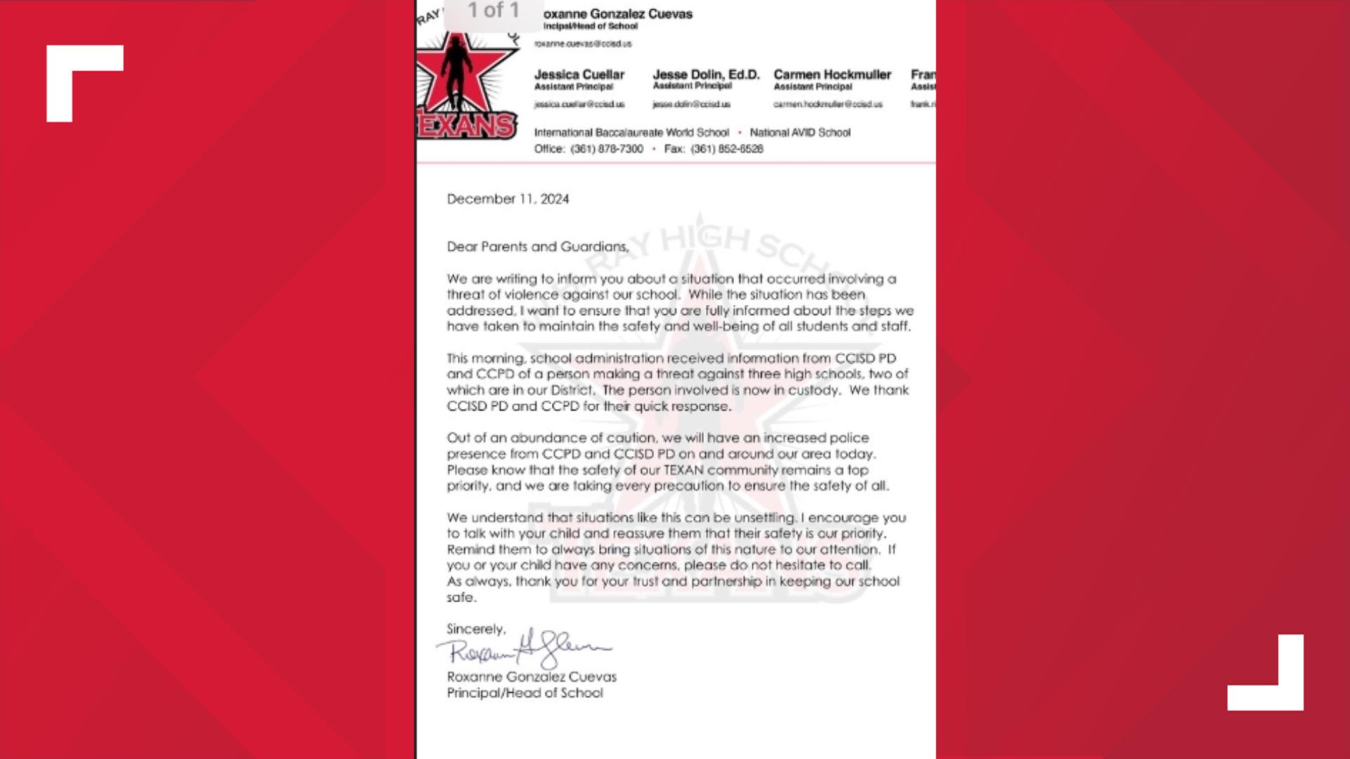 CCISD police chief says suspect in custody after threats made to area ...