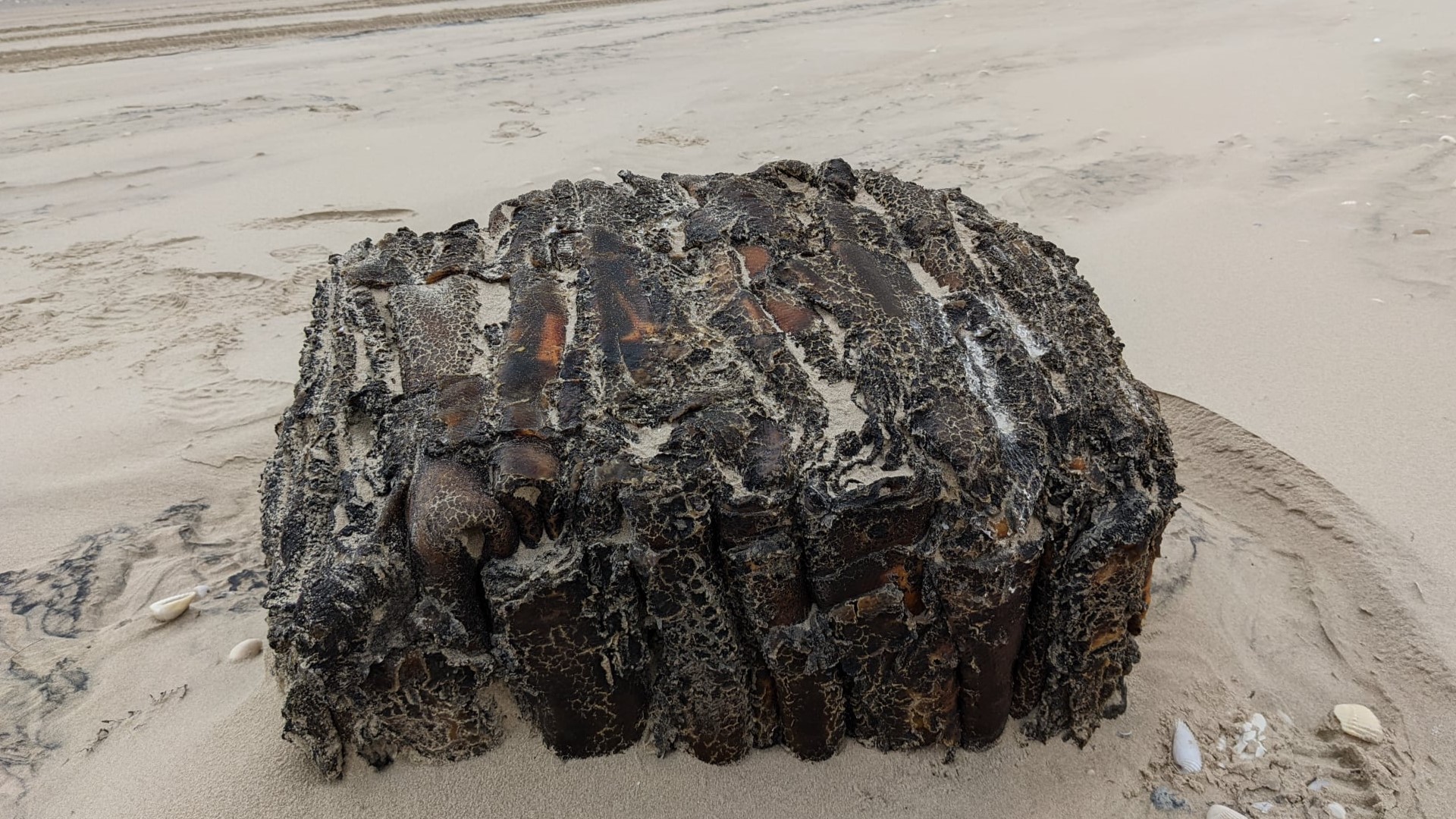 Rubber bales form WWII shipwreck wash up on Corpus Christi beach ...