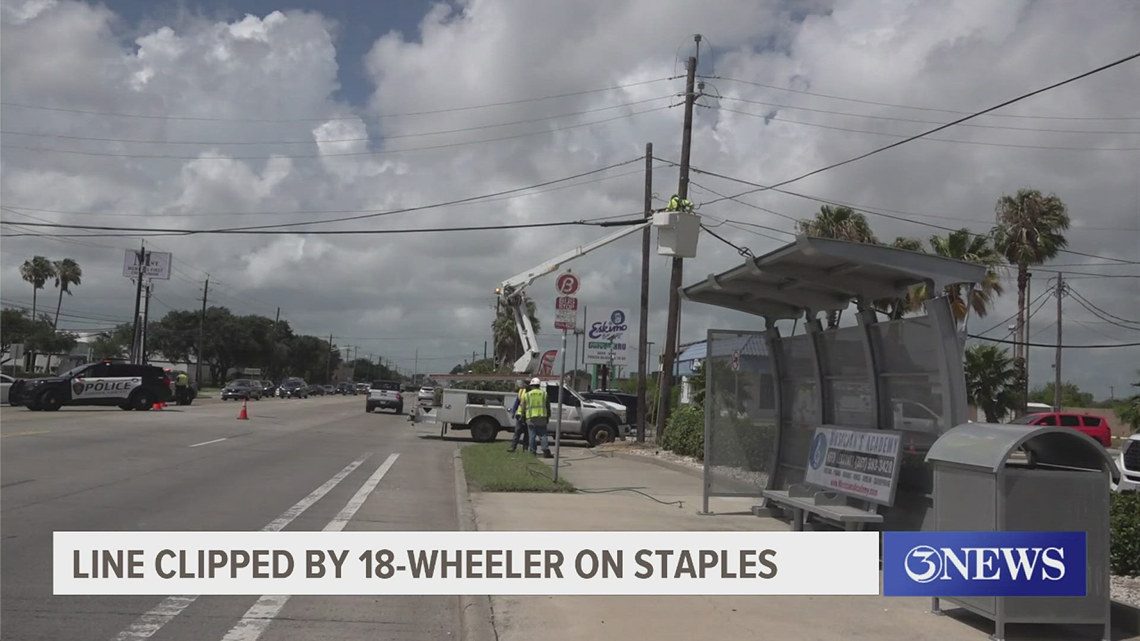 Clipped line on South Staples reroutes traffic Friday | kiiitv.com