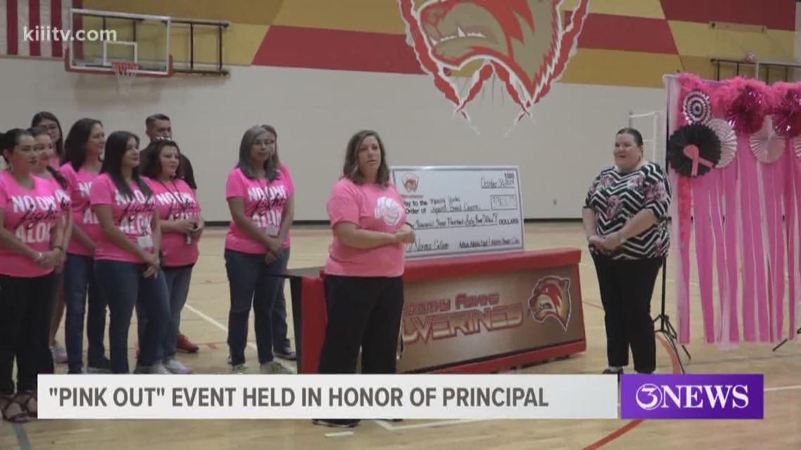 Adkins Middle School honors principal during 'Pink Out' event | kiiitv.com