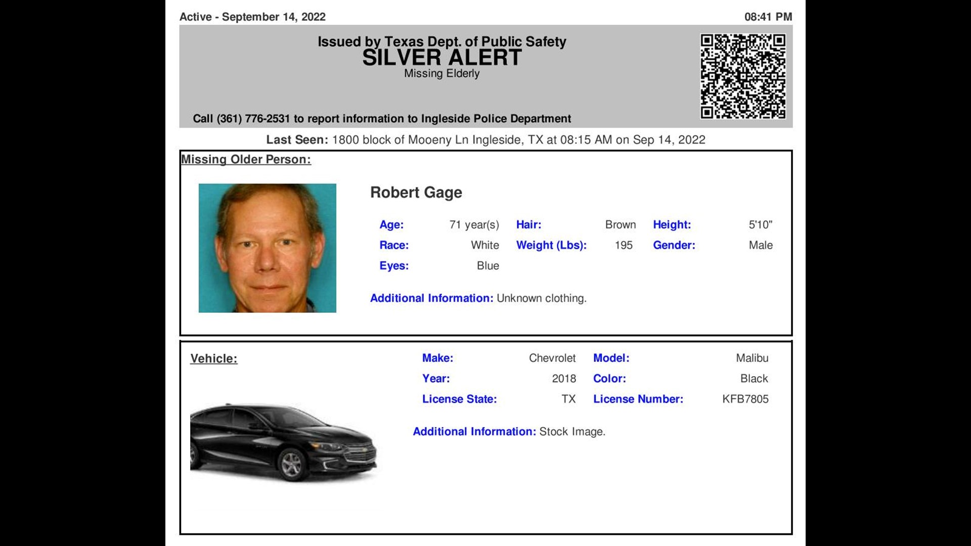 Silver alert issued for Ingleside resident Robert Gage | kiiitv.com