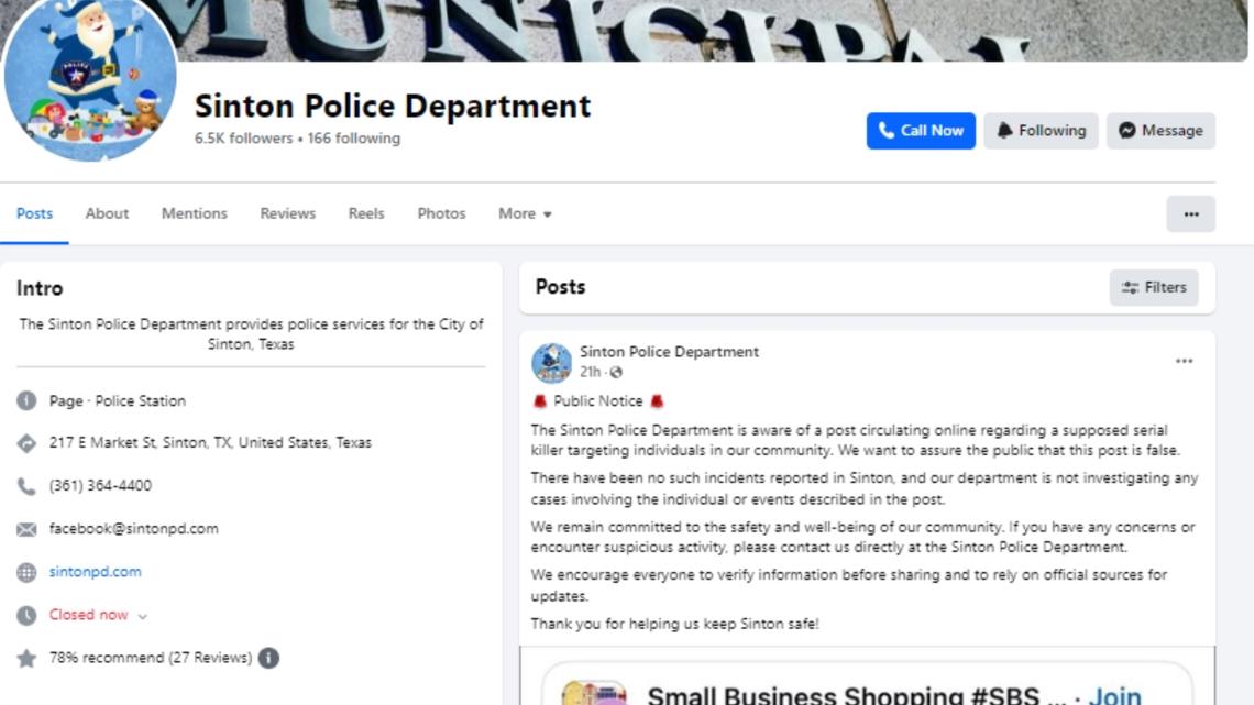 Online rumors of serial killer in Sinton are fake, police say | kiiitv.com