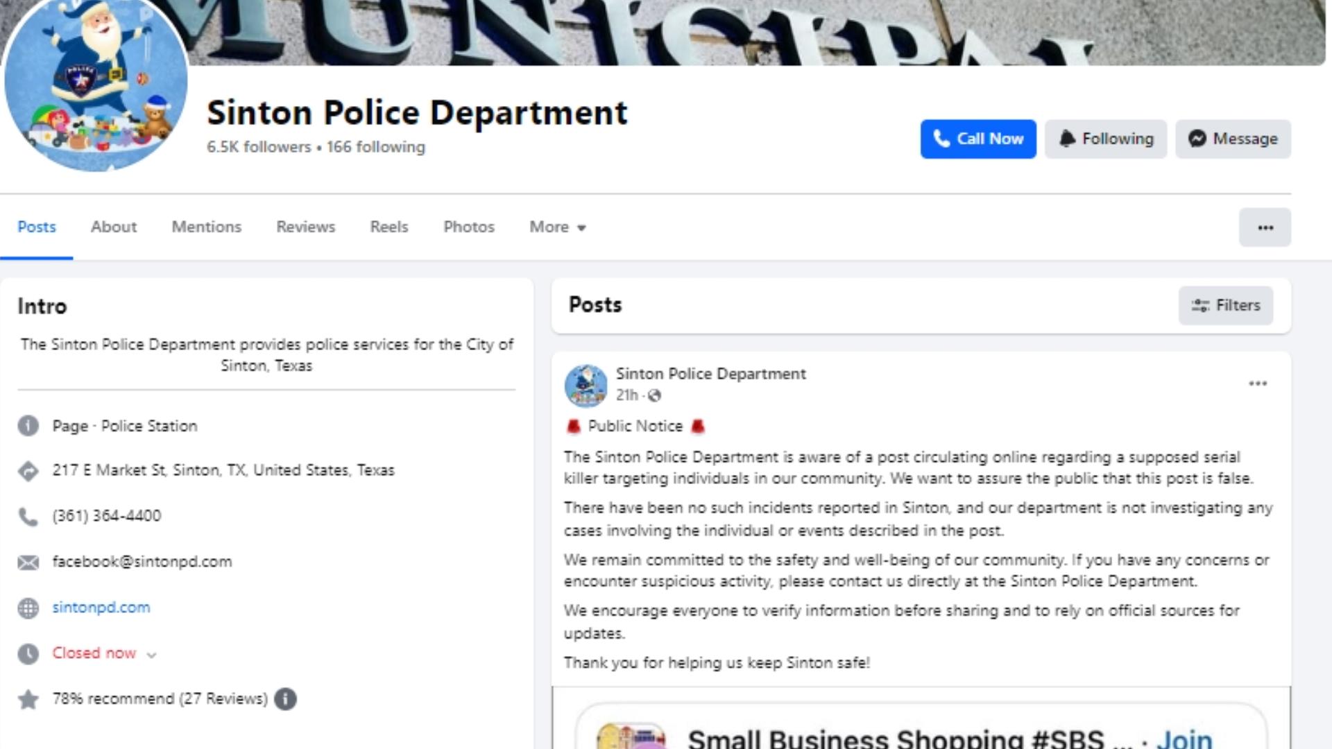 Online rumors of serial killer in Sinton are fake, police say | kiiitv.com