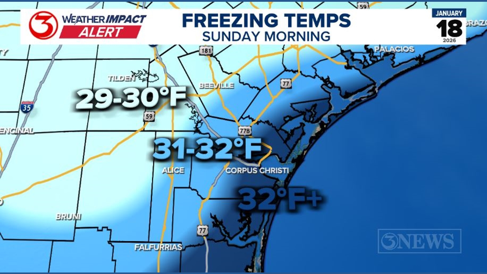 Weather Impact Alert: Freezing temperatures Sunday morning | kiiitv.com
