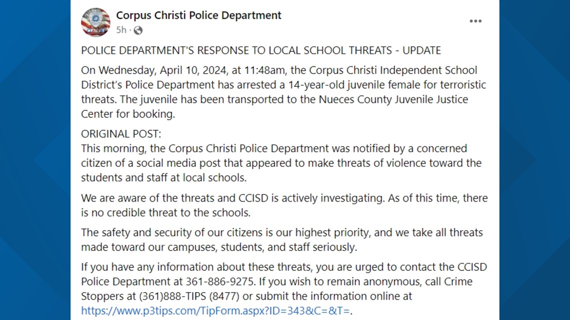 CCISD police arrest 14-year-old for threats made on social media ...