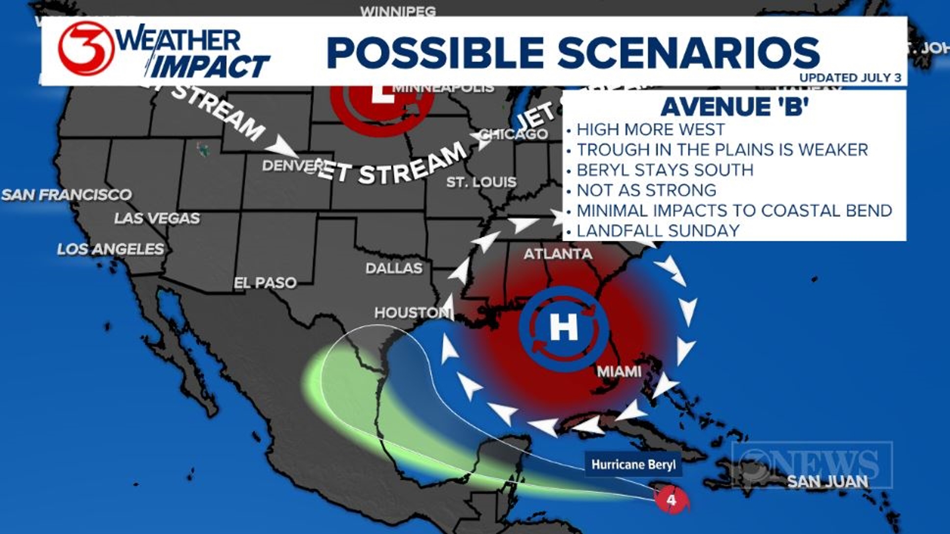 July 3rd 4 p.m. update: Hurricane Beryl Forecast to move through the ...