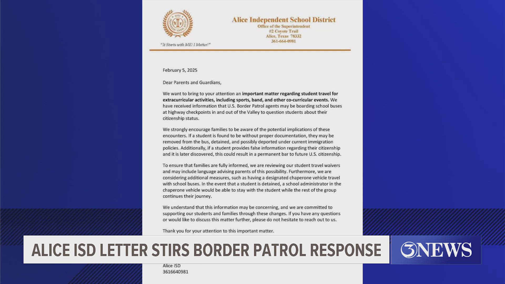 Alice ISD letter causes Border Patrol to respond | kiiitv.com