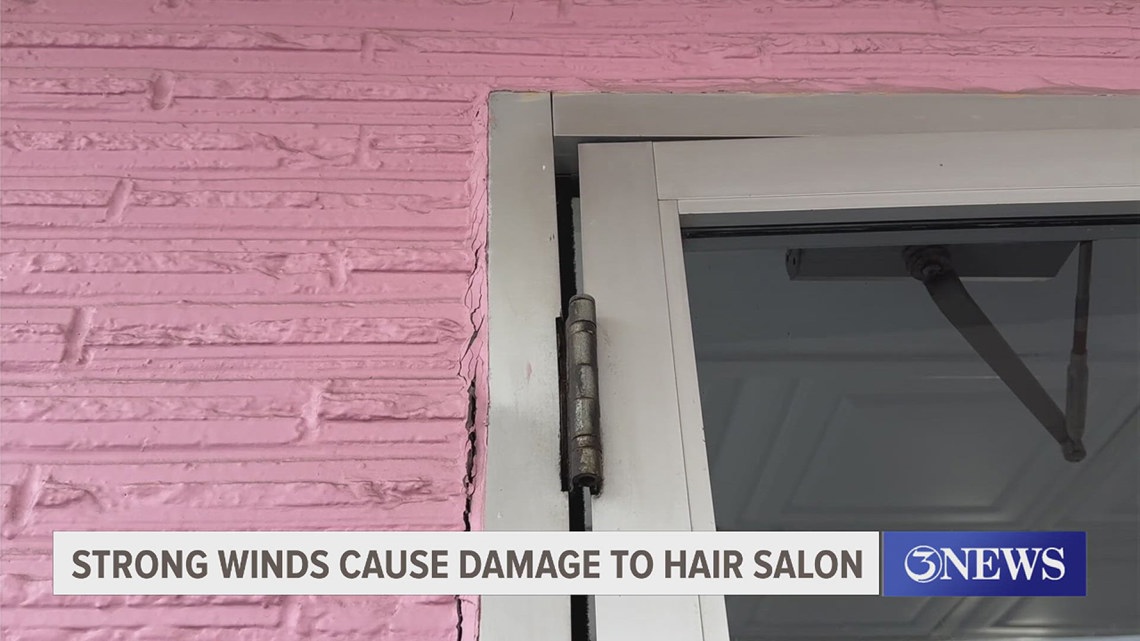 Strong winds rip door from local hair salon, damage brick exterior ...