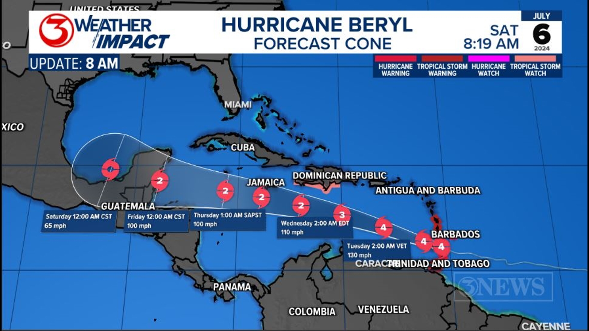 Hurricane Beryl: Projected path of the major hurricane with possible ...