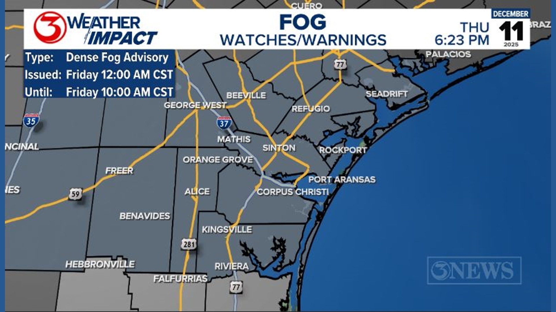Weather Impact Alert for Dense Fog Friday Morning | kiiitv.com