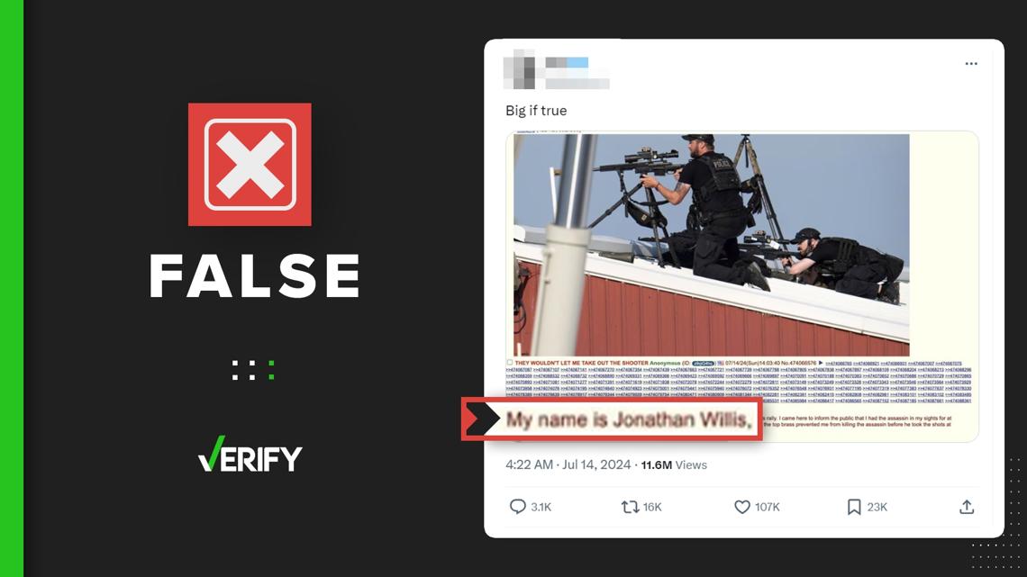 Sniper named Jonathan Willis wasn’t at Trump rally shooting | kiiitv.com