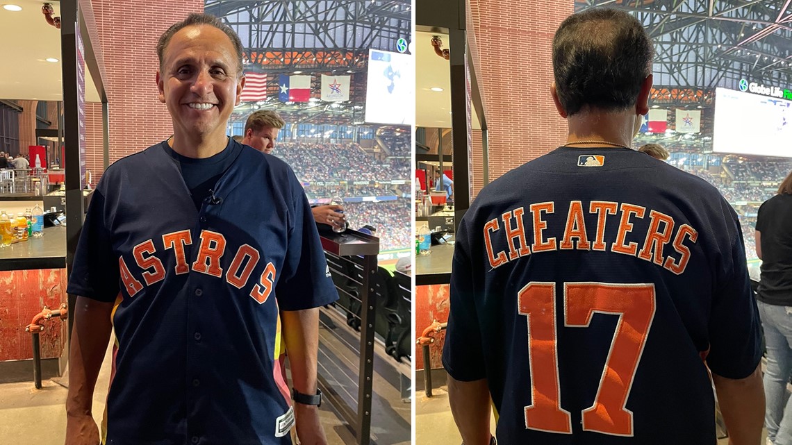 Fan wears 'Cheaters 17' Houston Astros jersey to ALCS Game 3 | kiiitv.com